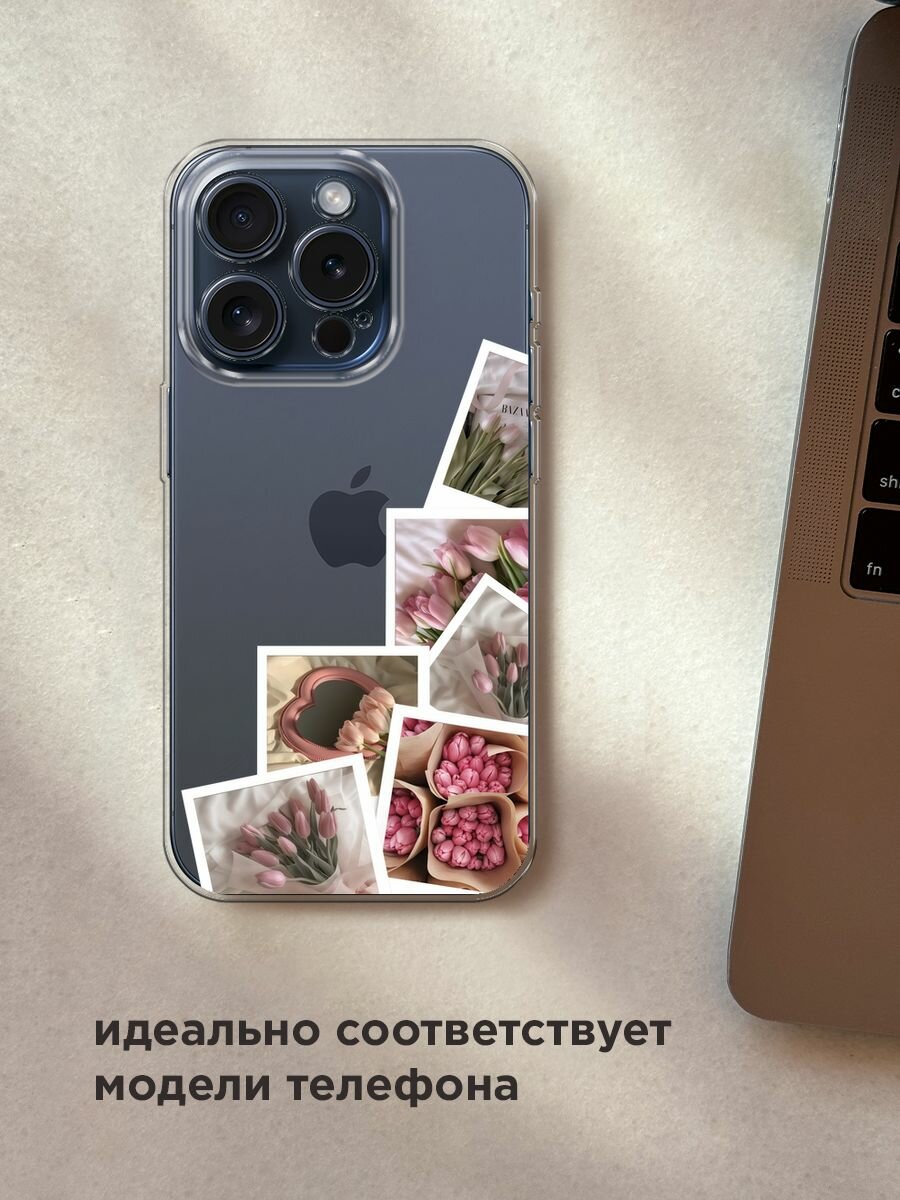 Чехол на Apple iPhone 15 Pro / Айфон 15 Про с принтом "Весенние фото - 8 марта", прозрачный — фото 1