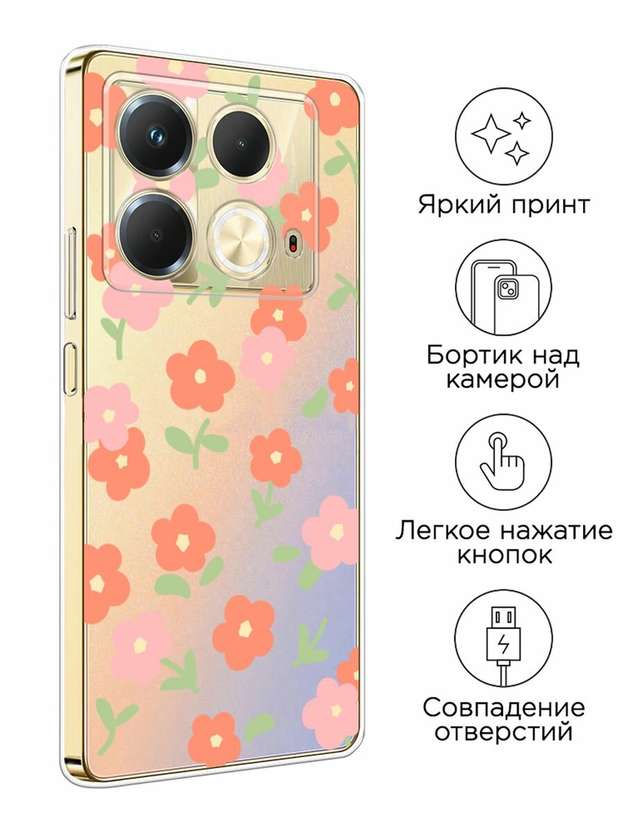 Чехол на Infinix Note 40 / Инфиникс Нот 40 с принтом "Красные цветочки рисунок", прозрачный — фото 1