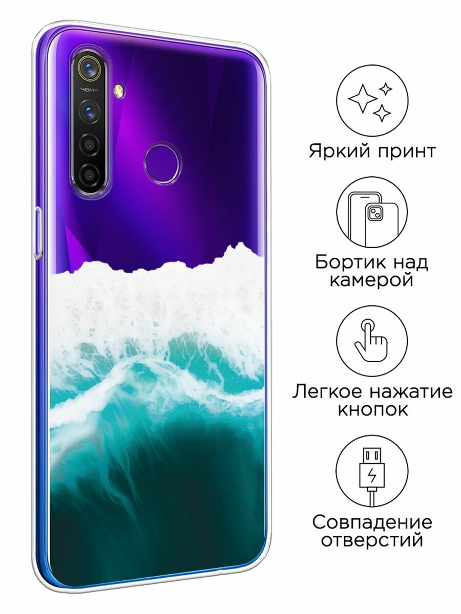 Чехол на Realme 5 Pro / Реалми 5 Про с принтом "Большая волна", прозрачный — фото 1