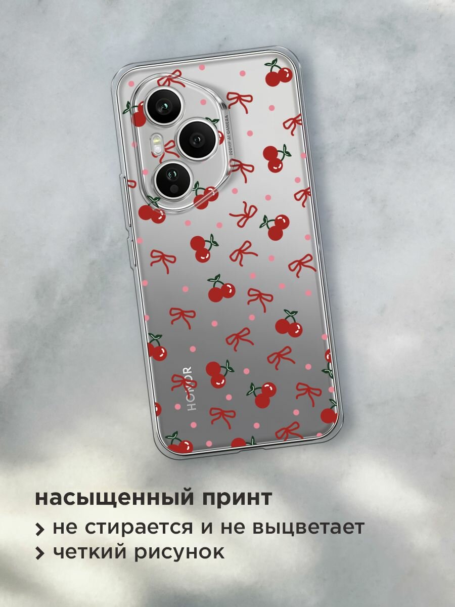 Чехол на Honor 400 Pro / Хонор 400 Про с принтом "Вишни и ленточки", прозрачный — фото 1