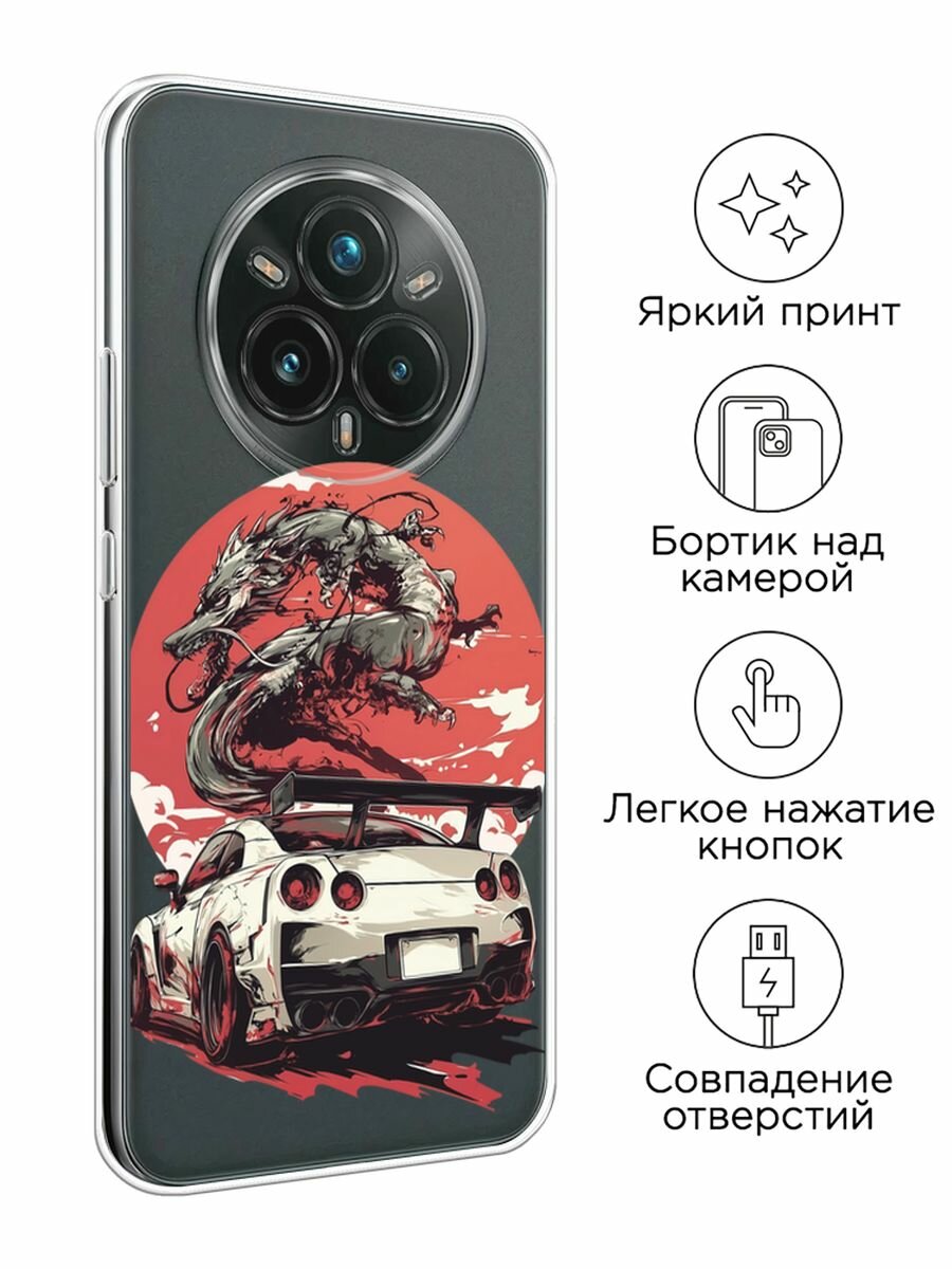 Чехол на Realme 14 Pro / Реалми 14 Про с принтом "Car and dragon", прозрачный — фото 1