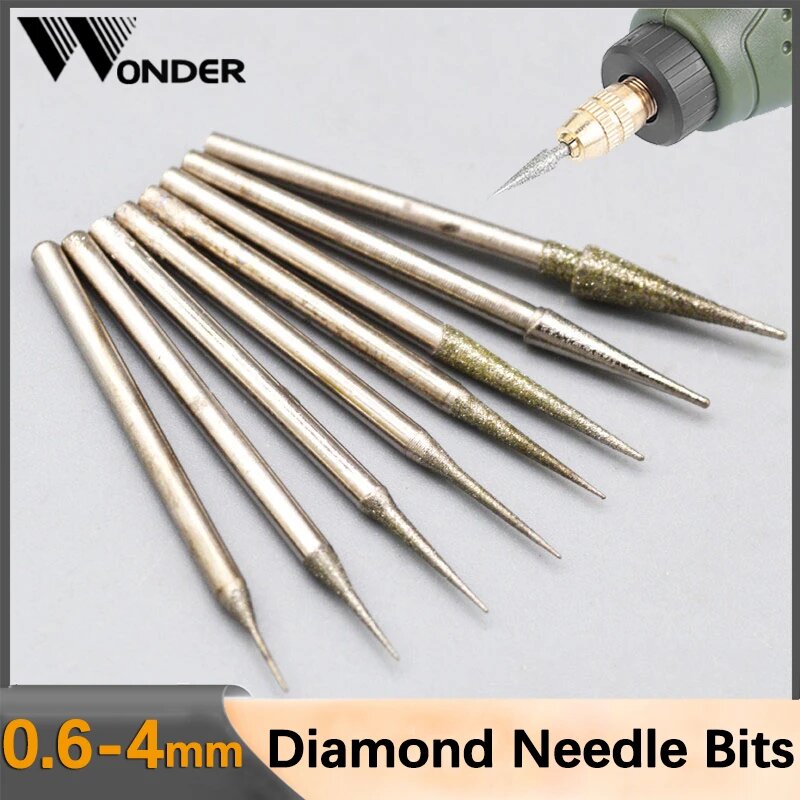 Алмазная шлифовальная головка, игольчатые биты, заусенцы, гравировальные инструменты 0.6mm, 50Pcs