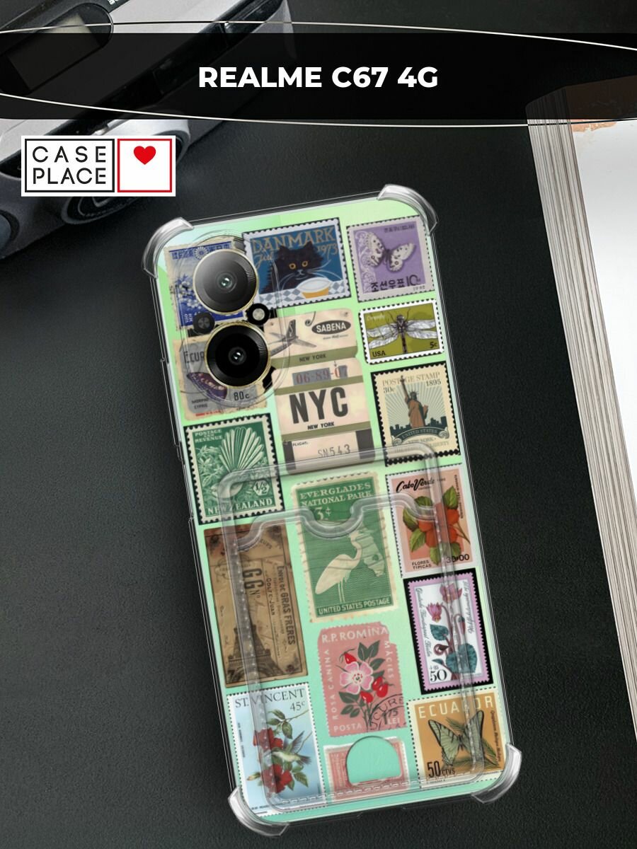 Чехол на Realme C67 4G (Реалми C67 4G) с картой и принтом марки
