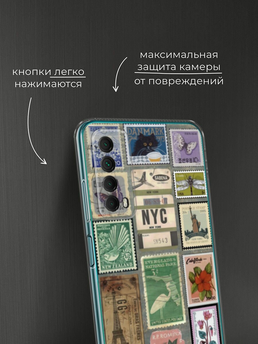 Чехол на Huawei P Smart 2021 / Хуавей П Смарт 2021 с принтом Коллаж из марок — фото 1