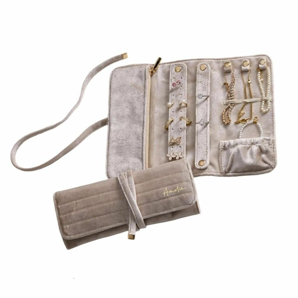 Сумка для хранения украшений из велюра - бежевый