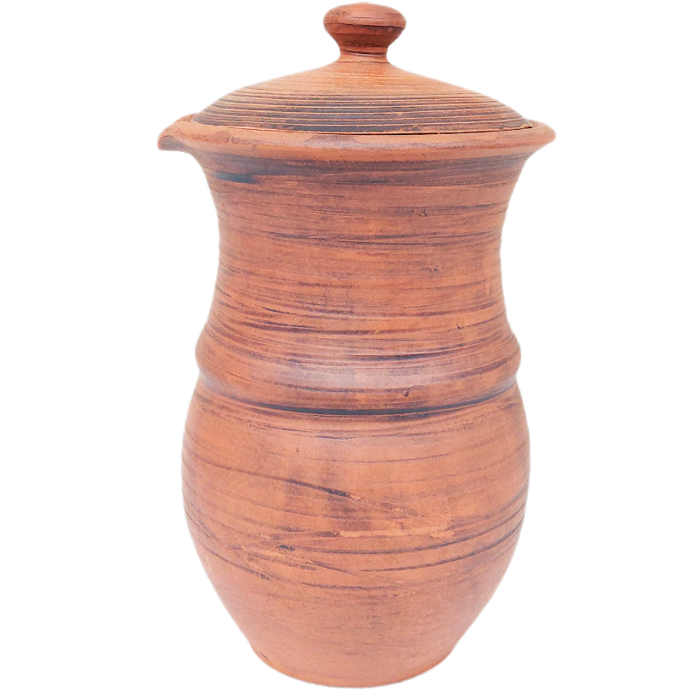 Глиняная крынка с носиком ручной работы "Монастыркая", с крышкой 1л.