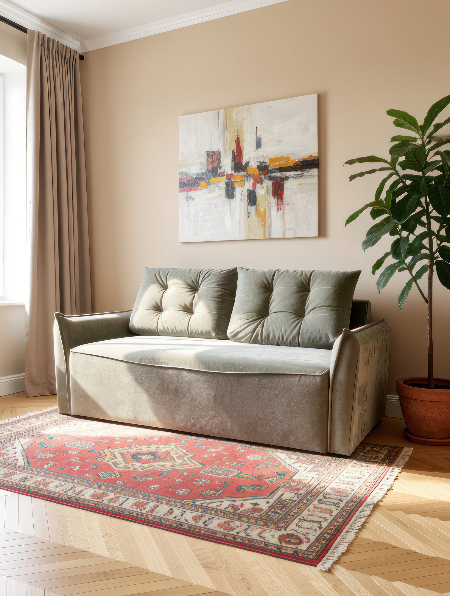 Диван-кровать Ля Нэж "Киото", мягкий, прямой, еврокнижка, серый велюр, 153х107х95 см