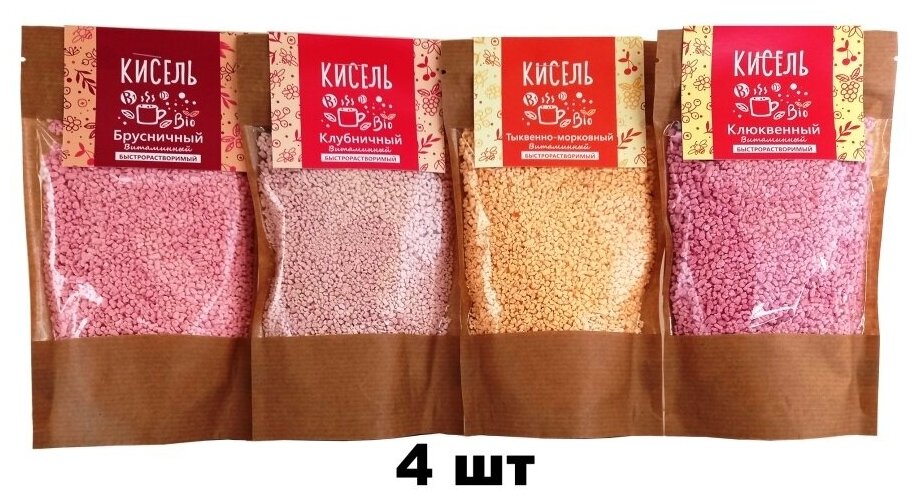 Набор киселей Ассорти АлтайПлод, брусника/клюква/клубника/тыквенно-морковный, 650г, 4шт,