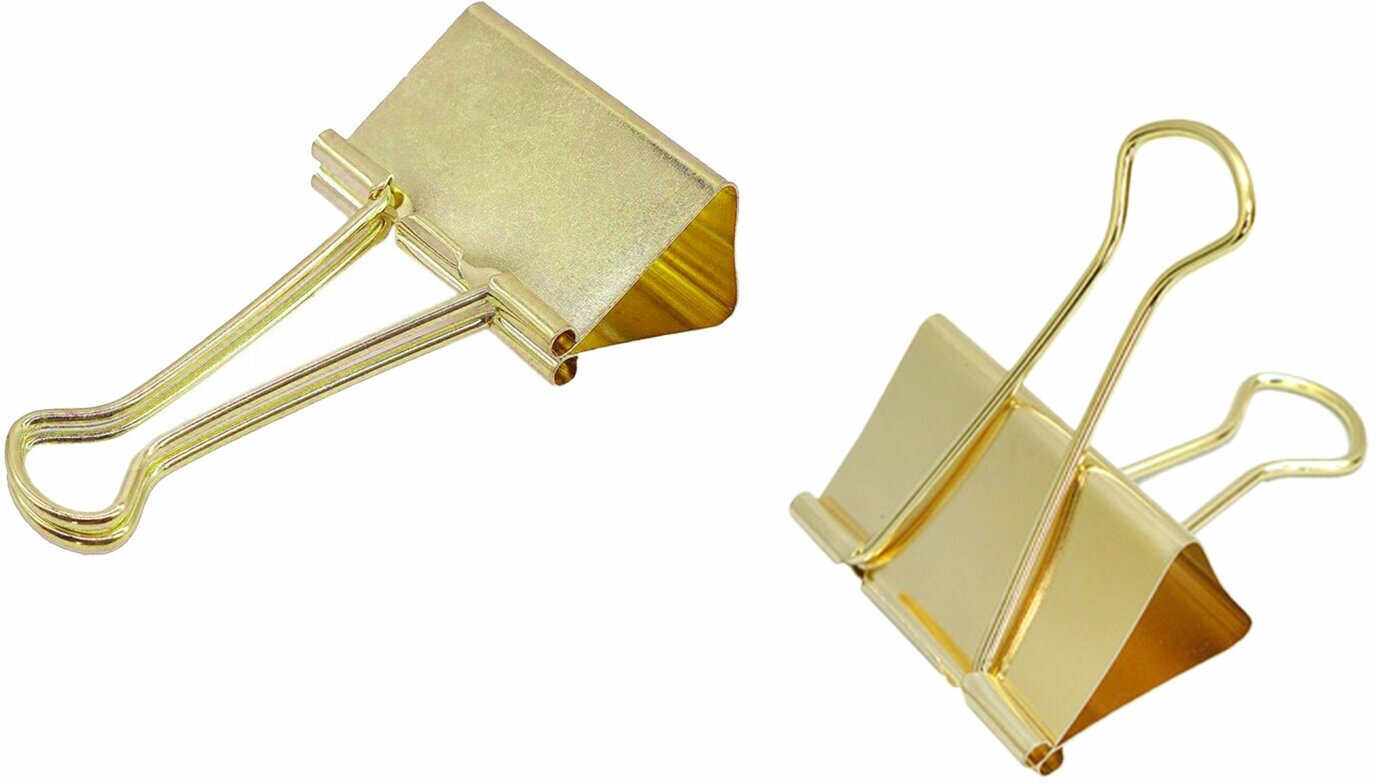 Упаковка 10 шт. Зажимы для бумаг BRAUBERG EXTRA, комплект 12 шт, 19 мм, на 60 л, золотистые, европодвес, 229586