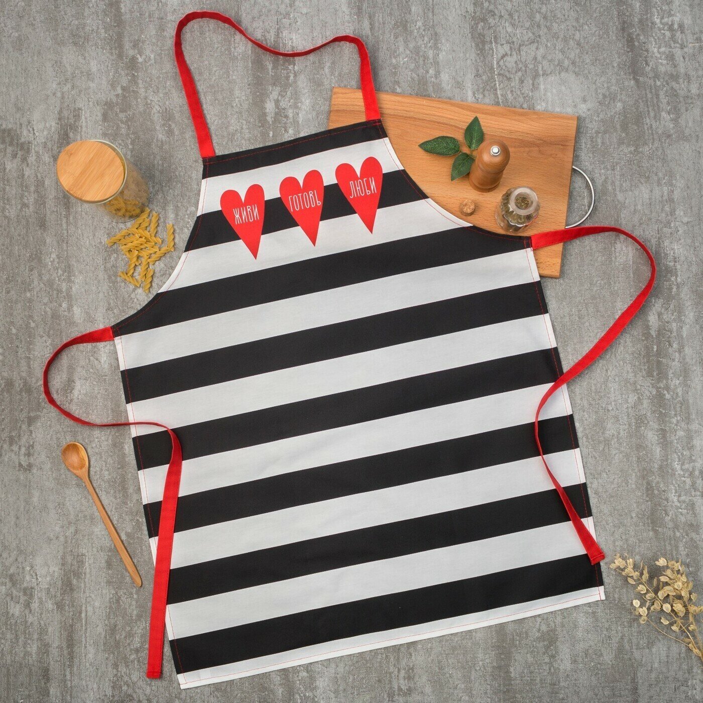 Фартук «Этель: Живи. Готовь. Люби.» 70х60 см, 100% хлопок, саржа 190 гр/м²