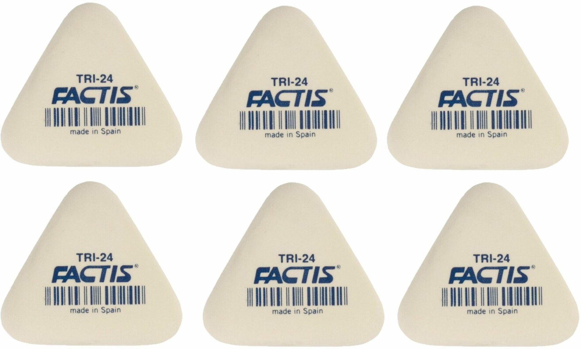 Набор 6 штук - Ластик FACTIS TRI 42 (Испания), 45х35х8 мм, белый, треугольный