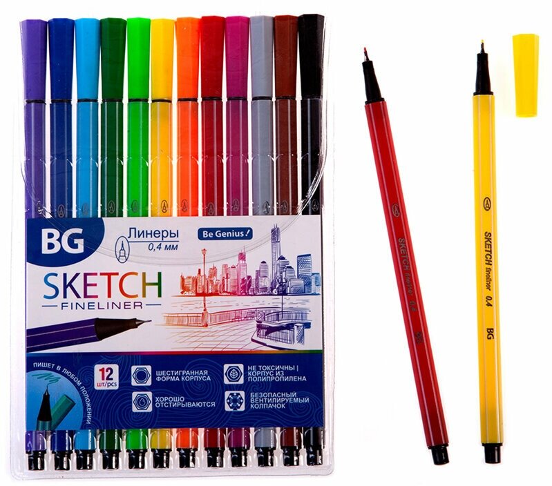 Набор линеров BG Sketch 12 цветов 0.4 мм шестигранные 327704rf