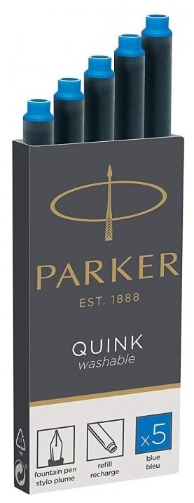 Parker 1950383 Картриджи стандартные с синими чернилами (смываемые washable blue) для перьевых ручек parker, cartridge quink z11 parker