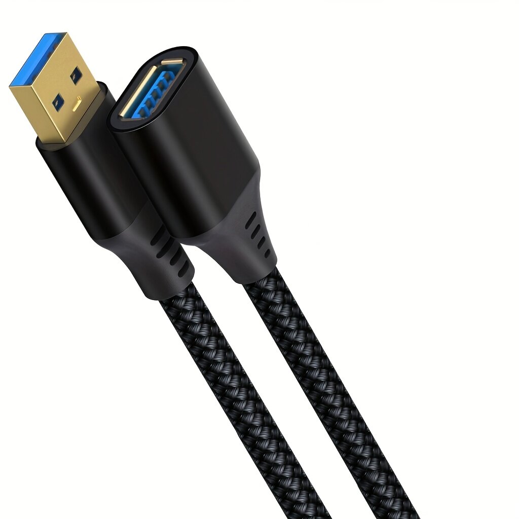 Кабель-удлинитель USB 3.0 штекер-розетка 1 м черный для ПК, веб-камеры, принтера, клавиатуры, флеш-накопителя, жесткого диска, камеры и контроллера (1 шт.)