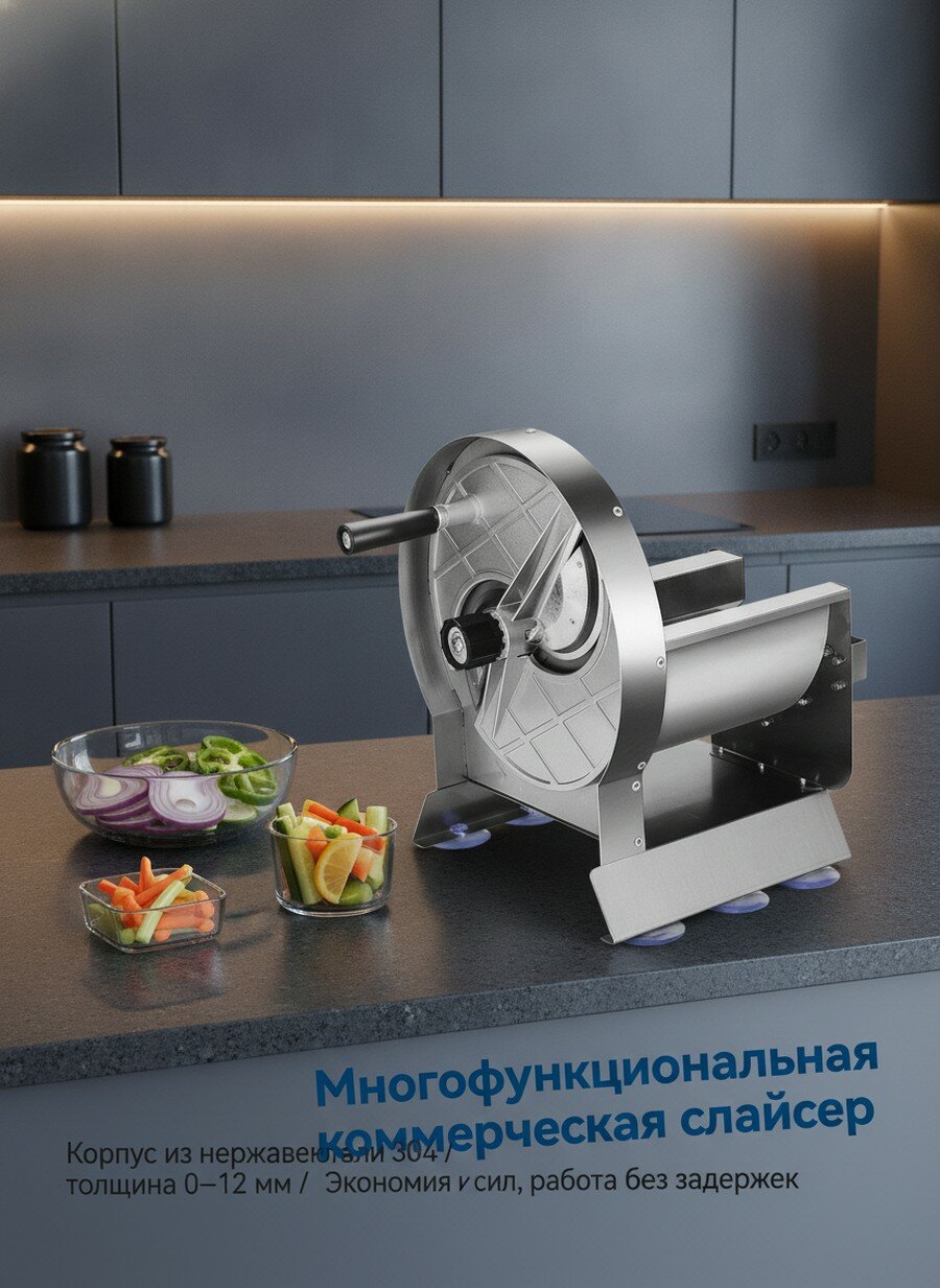 Слайсер для овощей и фруктов из нержавеющей стали 304 с регулировкой толщины нарезки 0-12 мм профессиональный