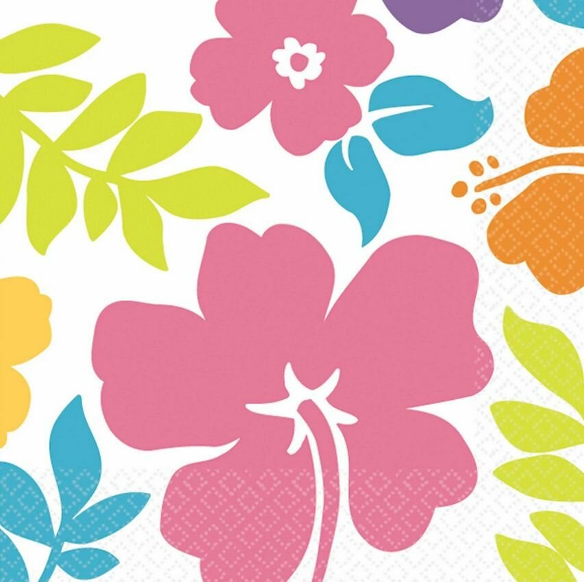 Салфетки МаскаПати "Гавайский цветок", с рисунком, 33x33 см, 16 штук