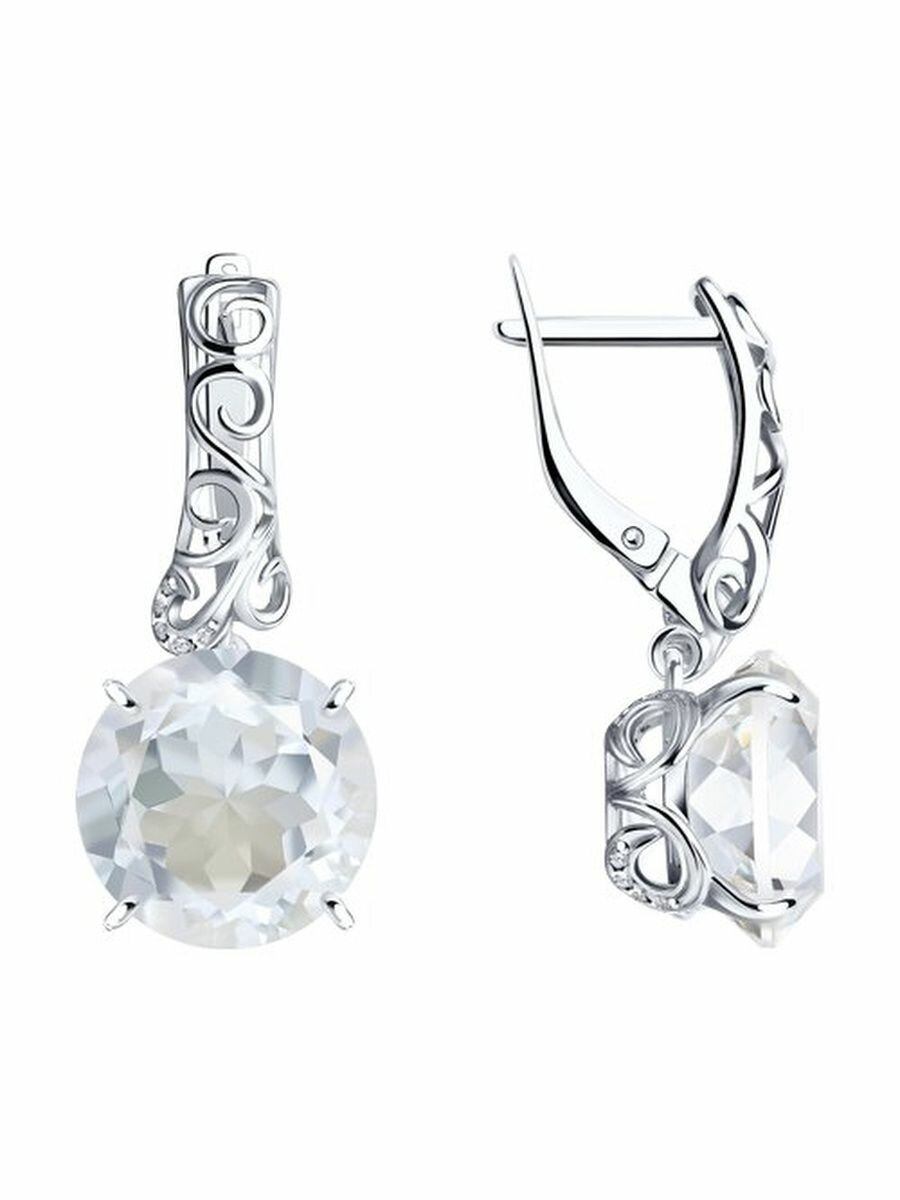 Серьги, серебро, 925 проба, родирование, фианит, горный хрусталь