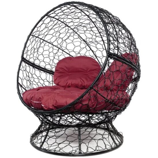 Кресло M-group апельсин с ротангом чёрное, бордовая подушка