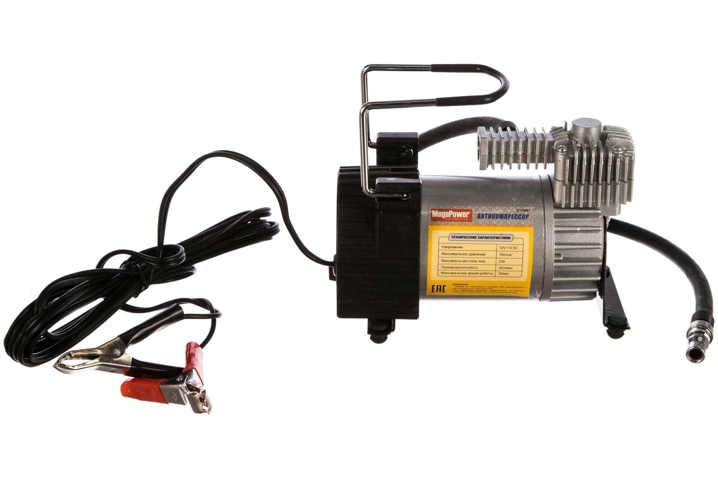 Компрессор M-10001 поршневой 150PSI (45л/мин, 23А) с дефлятором, длинный шланг, в сумке 12V MEGAPOWER