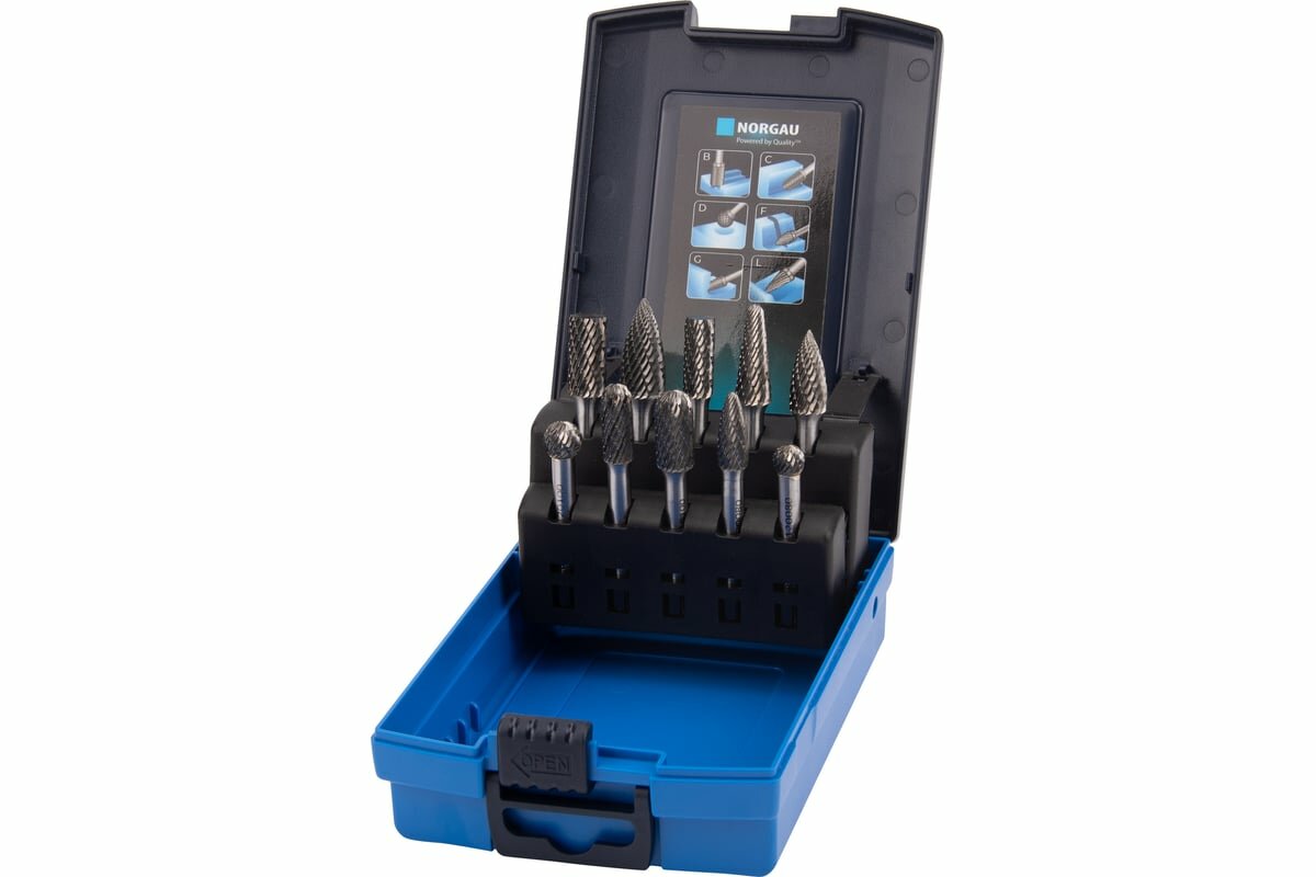 NORGAU Набор борфрез твердосплавных HM KPLM06X-45 DCM режущие головки D8хD10мм, 10 предметов 077200510