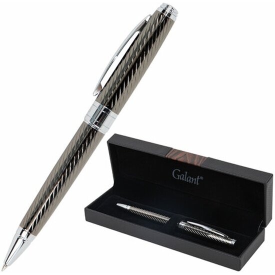 Ручка подарочная Galant шариковая "Gotter", корпус оружейный металл, детали серебро, узел 0,7 мм, линия письма 0,5 мм, синяя, 144176