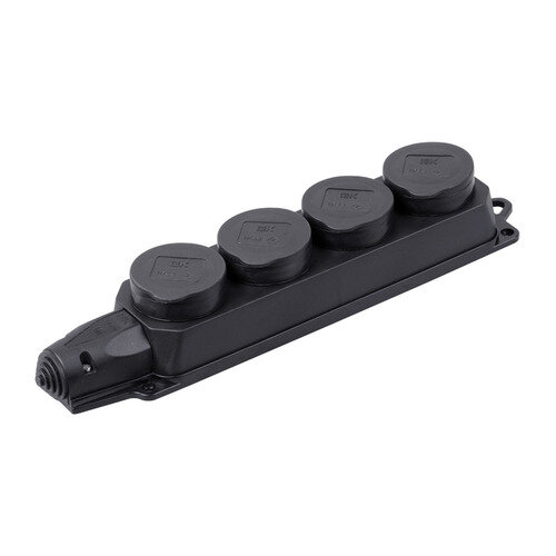 Блок силовая IEK Омега, четверная, 4 розетки, открытая, заземление, IP44, черный [pkr64-016-2-k02]