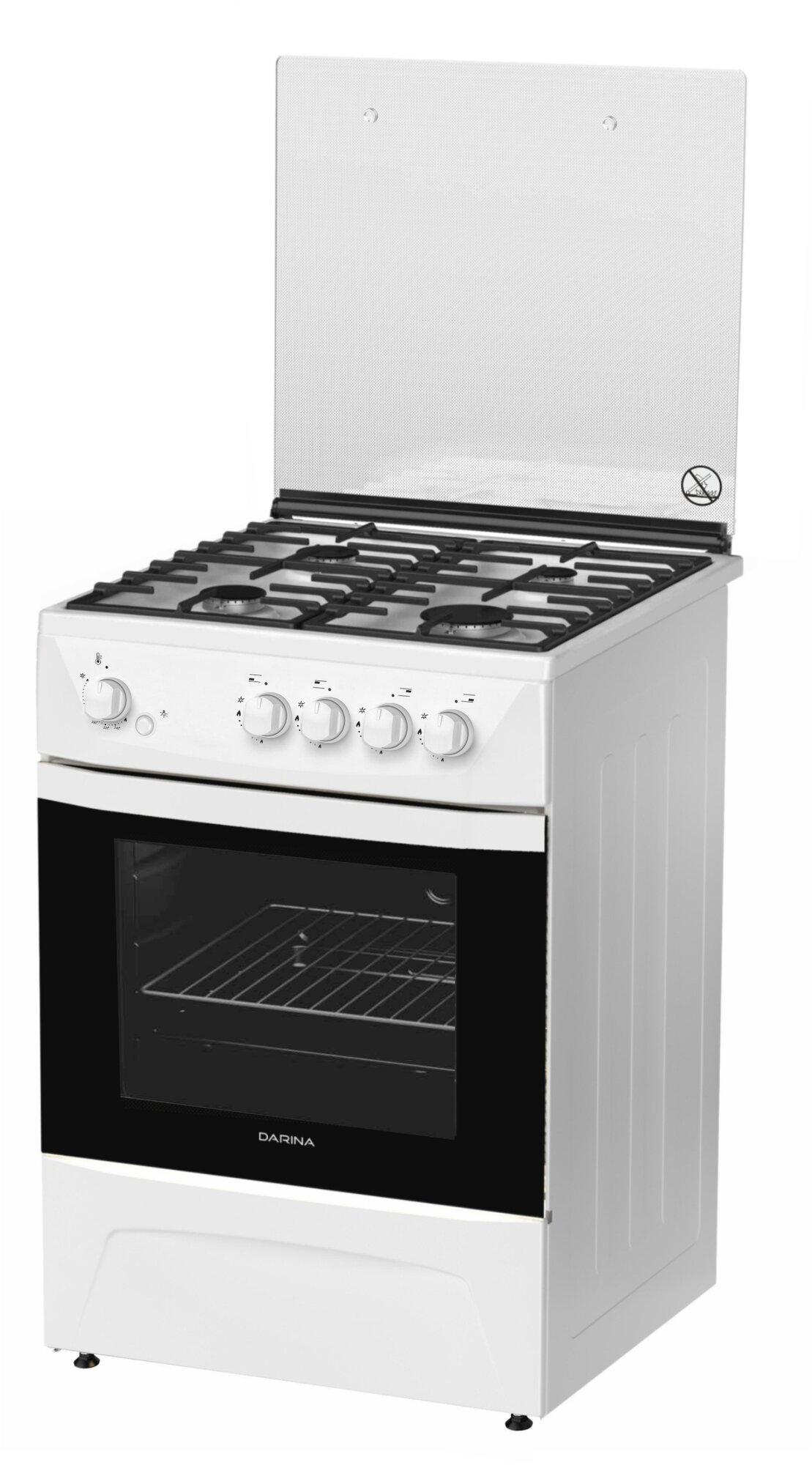 Газовая плита Darina ADA 1016W, 4 конфорки, откидная дверца, газ-контроль, белый