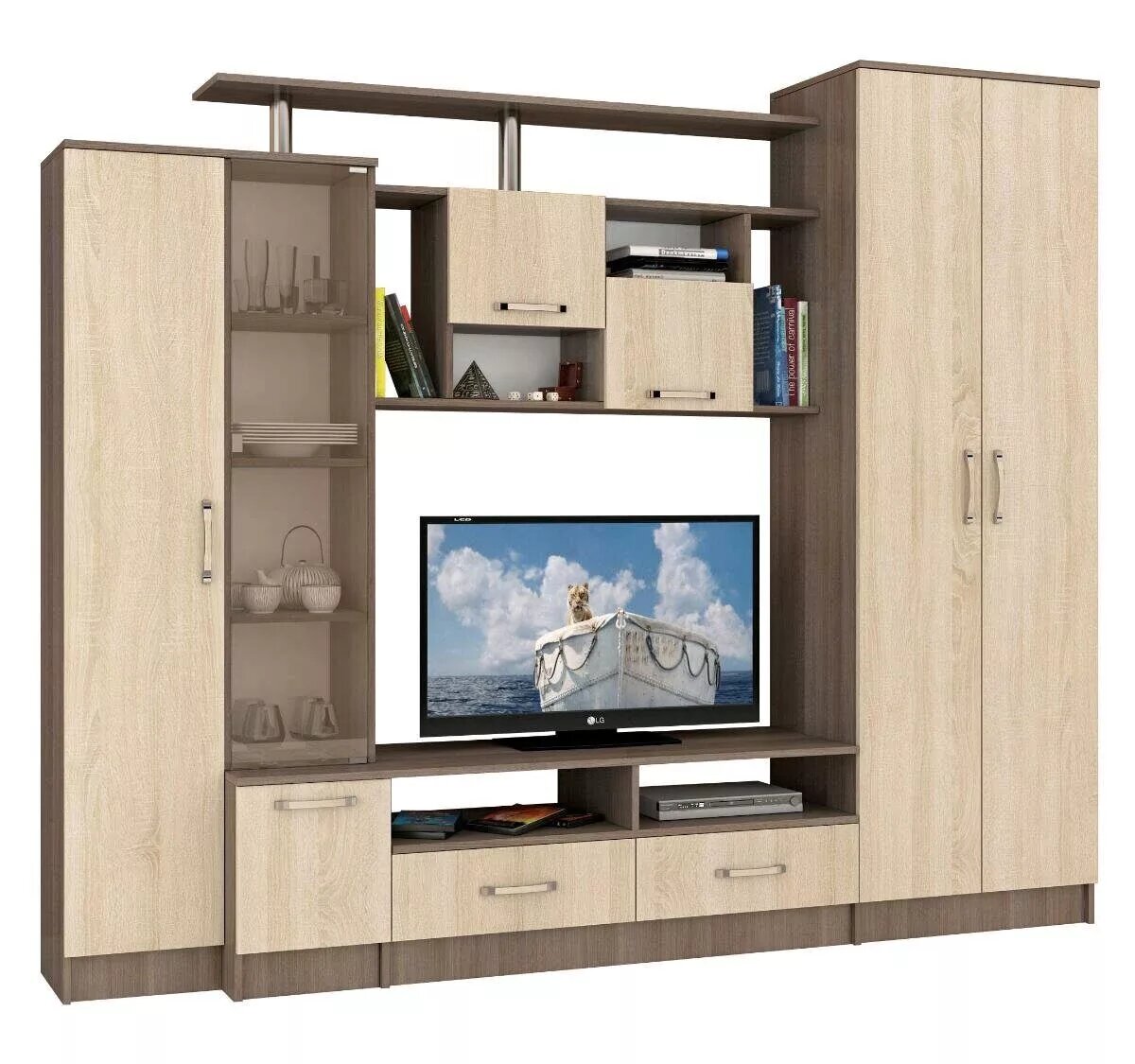 Гостиная «Оскар-5», современный стиль, ясень шимо/дуб сонома (2500х450х1920)