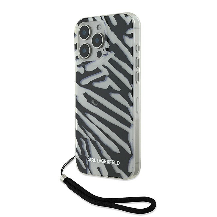 Karl Lagerfeld чехол для iPhone 16 Pro Max, PC/TPU Zebra со шнурком черный