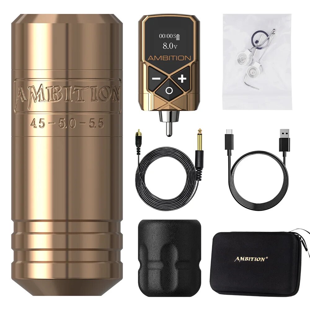 Беспроводная тату-машинка Ambition Torped 36, gold kit