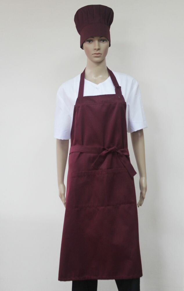 Фартук поварской цельнокройный с регулируемой брителью бордовый (ткань плащевая)