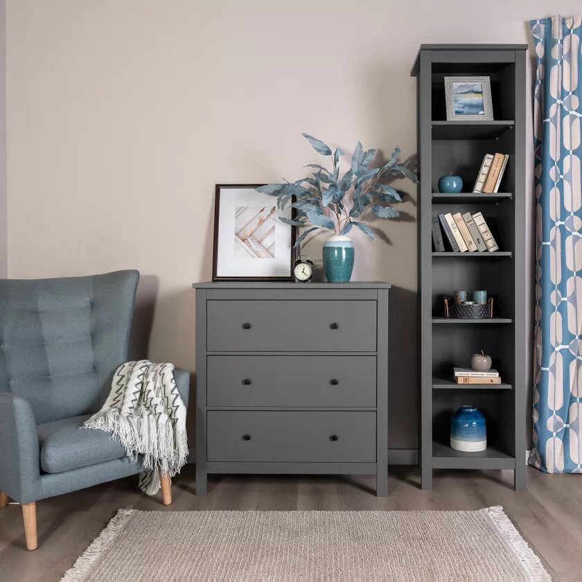 Комод "Сага" 3 ящика, серый, ЛДСП/МДФ 92 см х51 см х 100 см