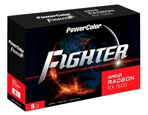Видеокарта POWERCOLOR RX7600 Fighter 8GB GDDR6 128-bit DPx3 HDMI 2FAN RTL (RX 7600 8G-F)