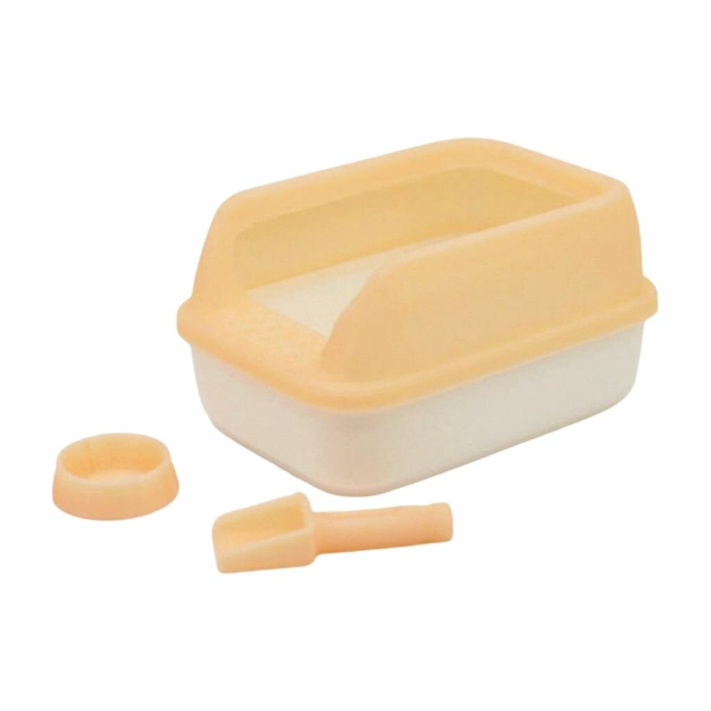 Аксессуары для кукол, Мини-лоток для кошек 1:12 с мини-лопаткой, аксессуары для кукольного домика - цвет абрикос, 1 комплект из 3 предметов