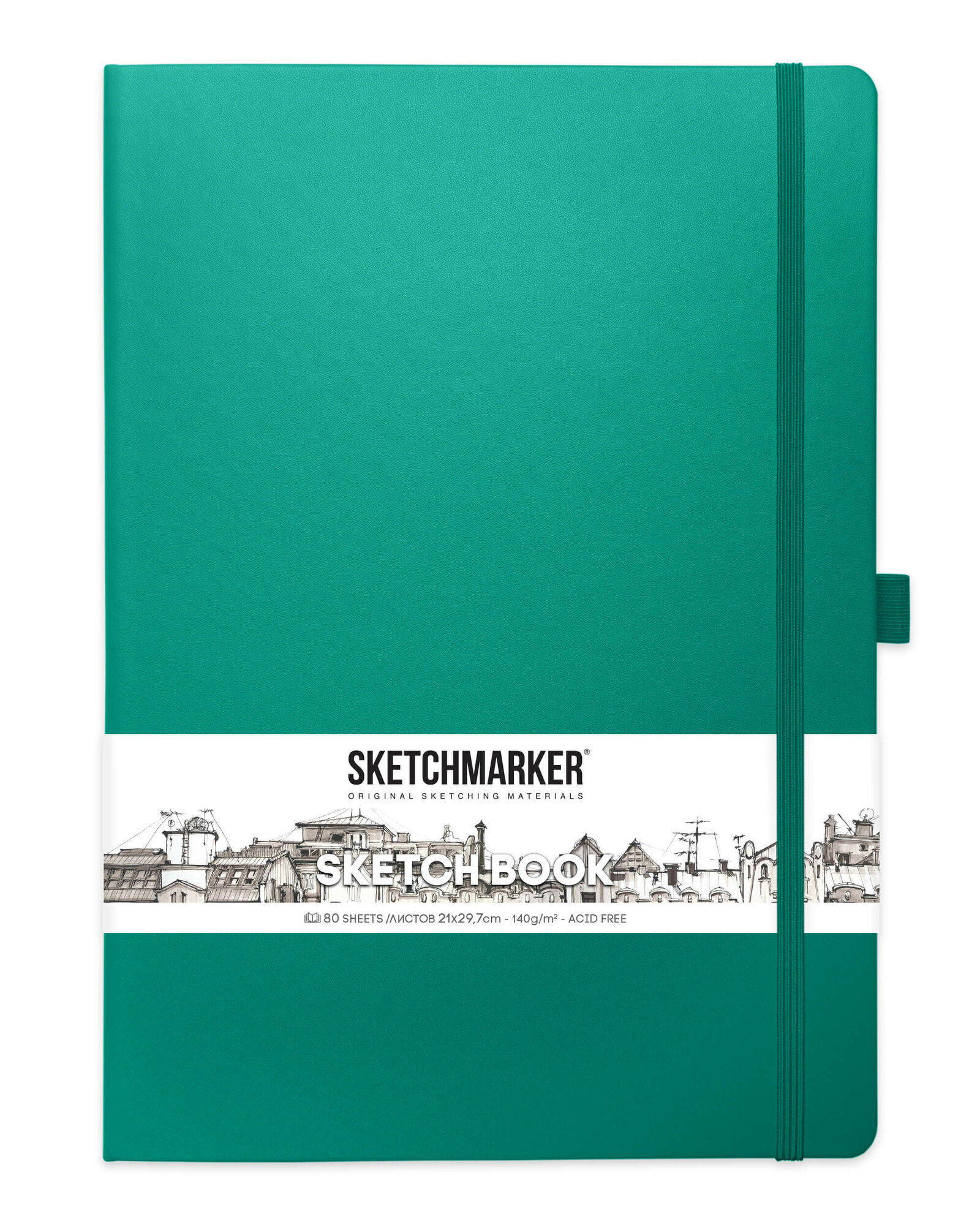 Блокнот для зарисовок Sketchmarker 140г/кв. м 21*29,7см 80л (Изумрудный)