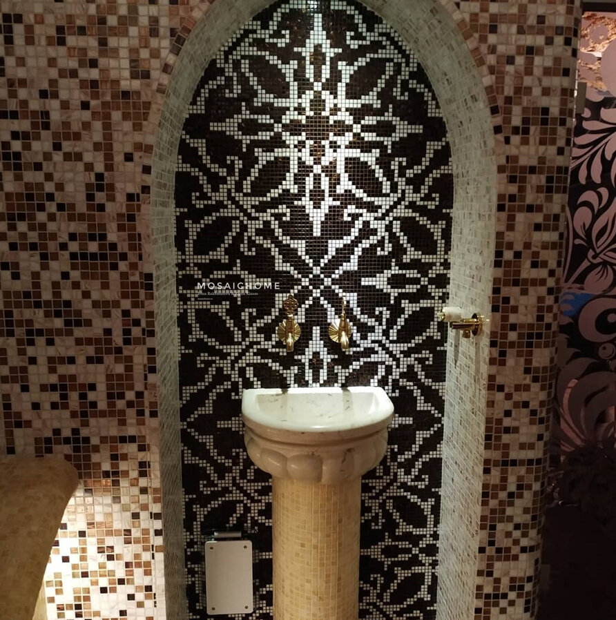 Панно из стеклянной мозаики "Орнамент 10.03" для ванной, зоны спа, хамама. Арка. Цена за 1шт