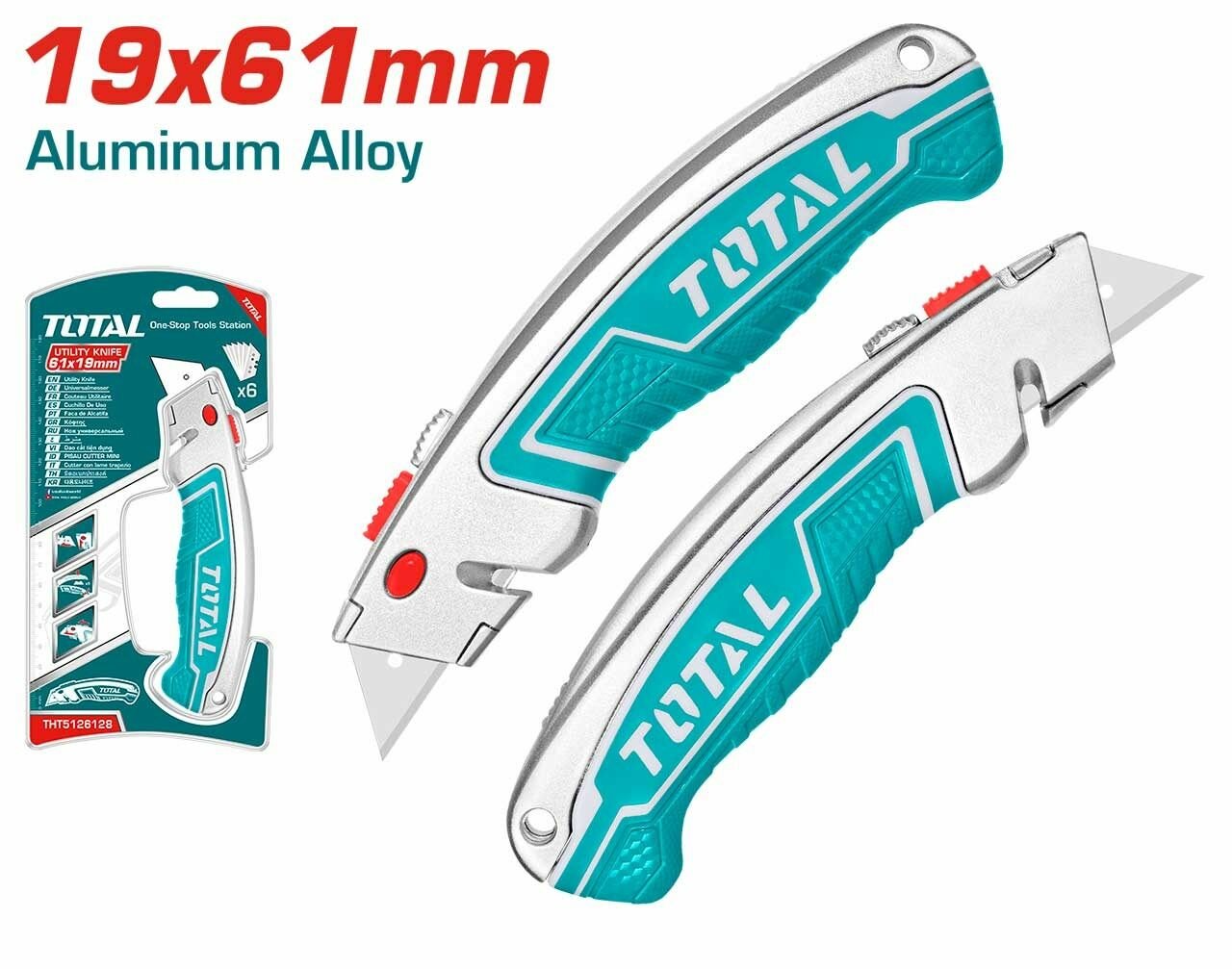 Нож выдвижной универсальный монтажный 61x19мм. TOTAL THT5126128