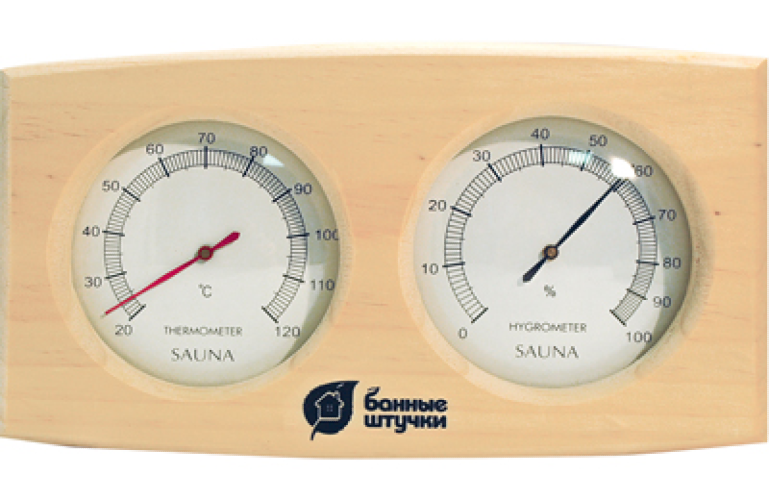 Термометр для бани Банные штучки с гигрометром, настенный, без ртути, деревянный, бежевый, 24.5х13.5х3см / товары для дома