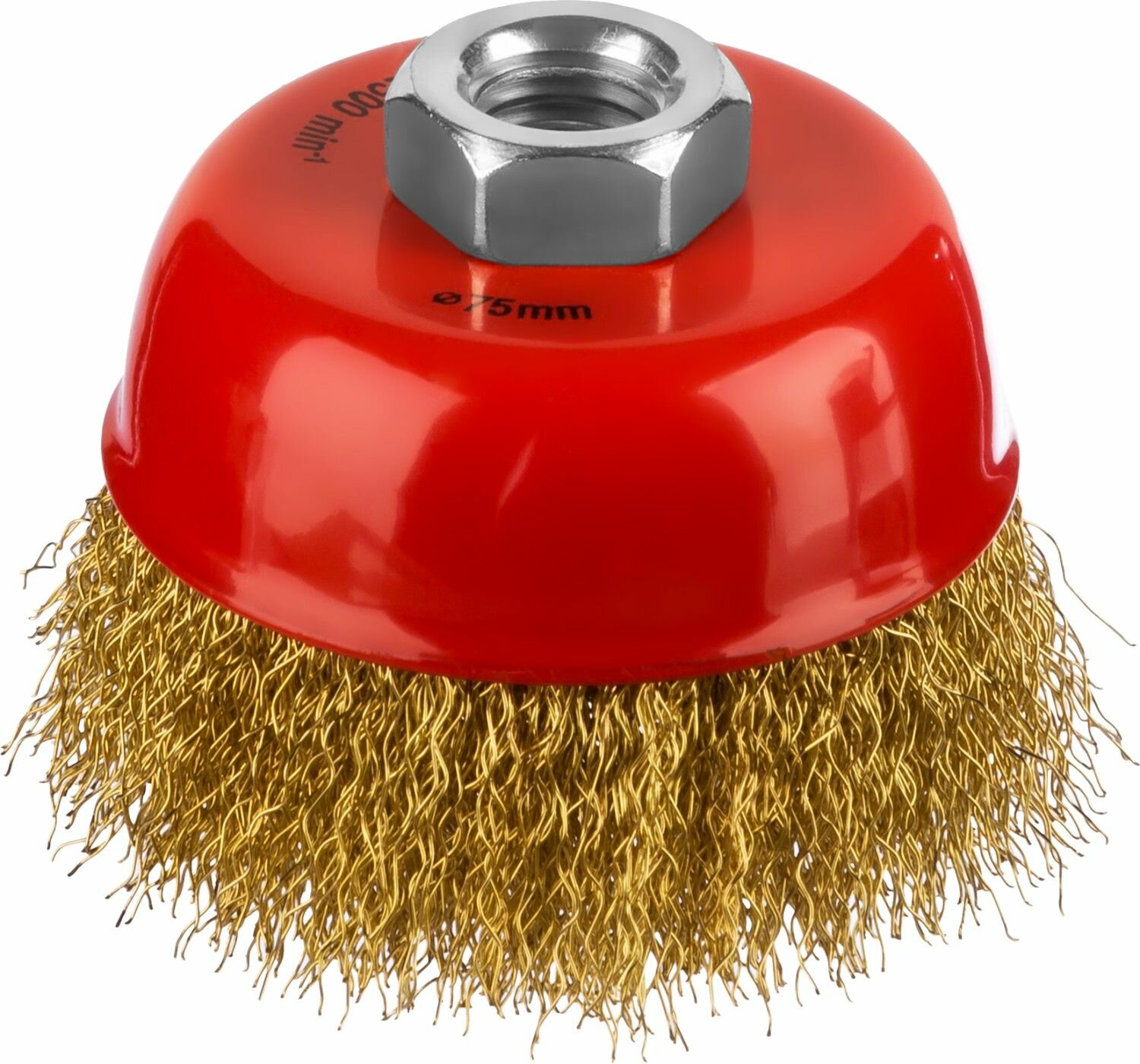 Чашечная щетка-крацовка MIRAX, 75 мм, витая стальная латунированная проволока 0.3 мм, для УШМ 35142-075