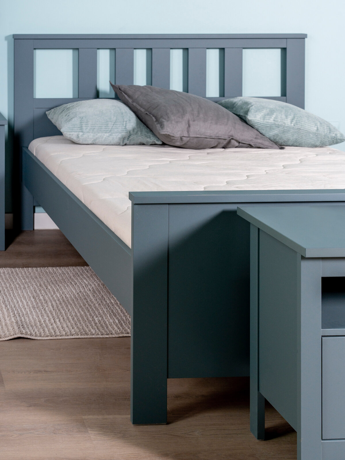 Кровать двуспальная ГУД лакк Сага, 140х200х101см, ортопедические ламели, темно-бирюзовая