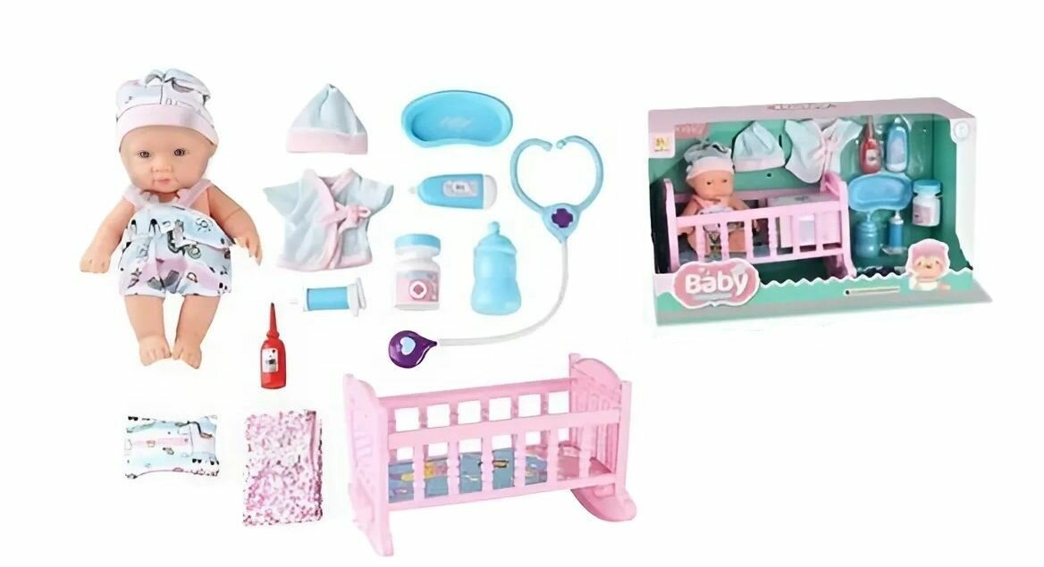 Игровой набор Доктор, с пупсом 17 см и кроваткой