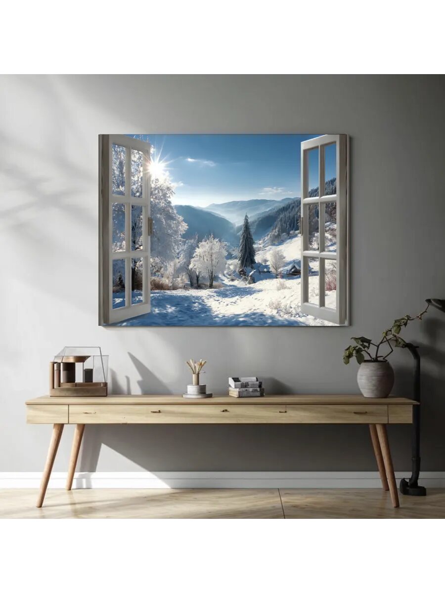 Картина горизонтальная на холсте с креплением Вид из окна, зимний пейзаж, 40*60 см