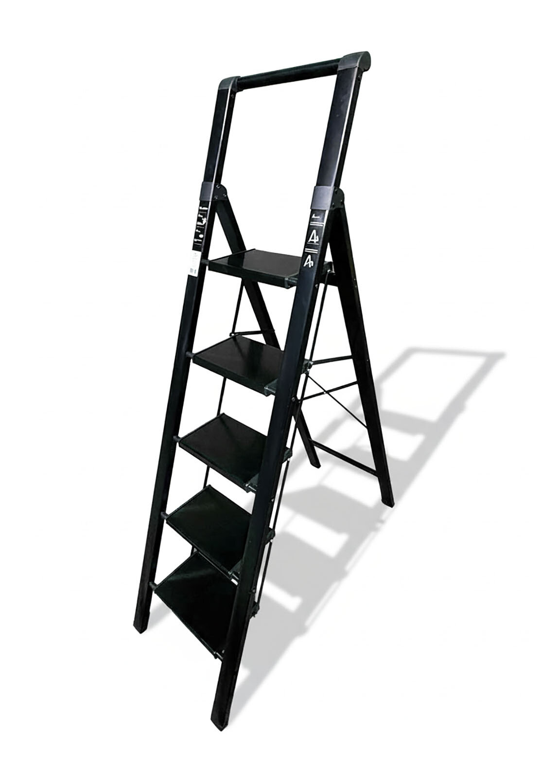 Стремянка Алюминиевая Calipso 5 Широких Ступеней Чёрная, Рабочая Высота 3.19 М, Нагрузка 150 Кг.