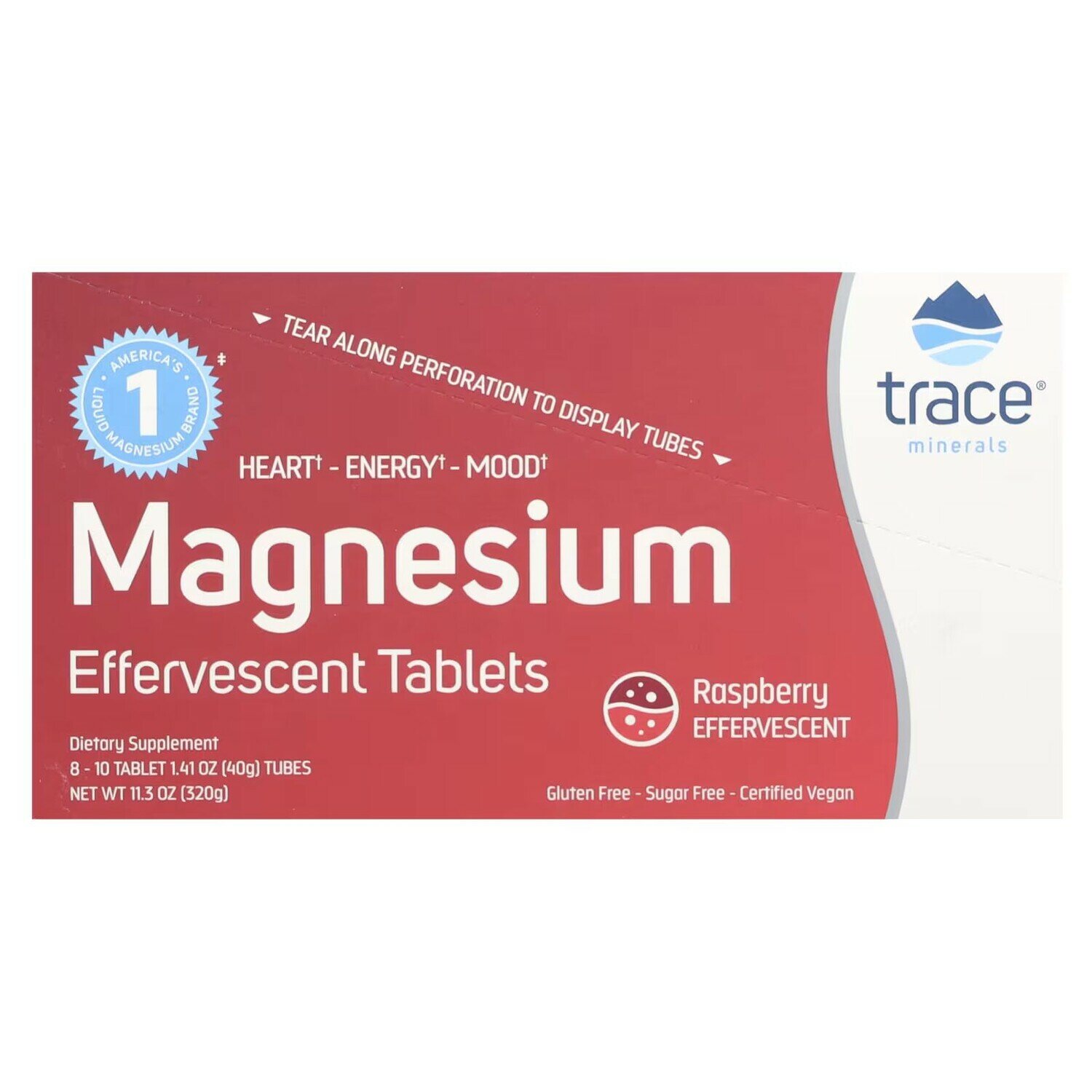 Trace Minerals, Magnesium Effervescent Tablets, шипучие таблетки с магнием, со вкусом малины, 8 туб, по 10 таблеток