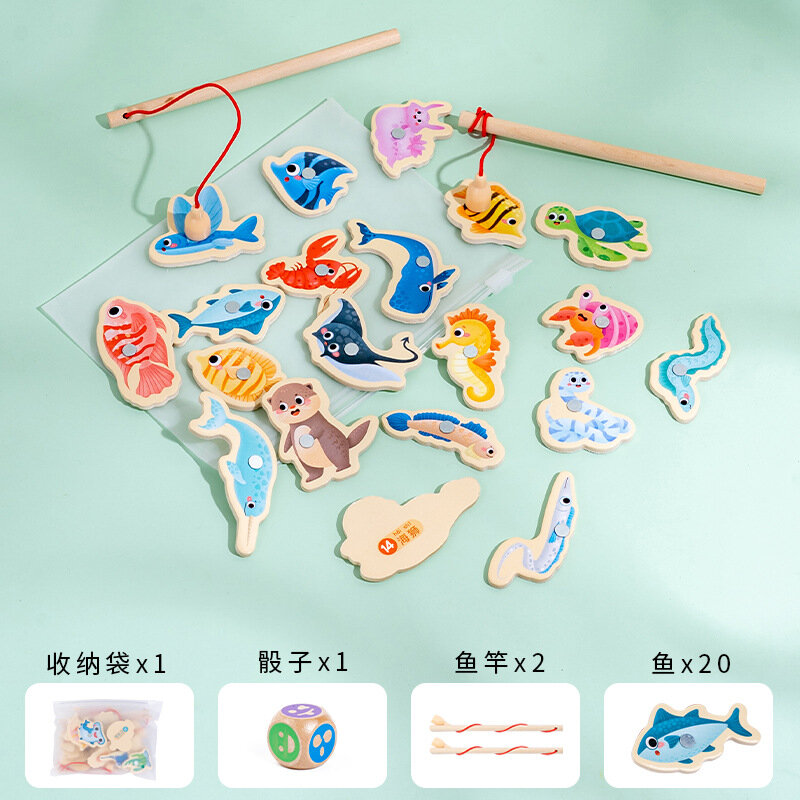 Детская магнитная морская рыбалка игра для малышей деревянное дошкольное образование головоломка для морских животных