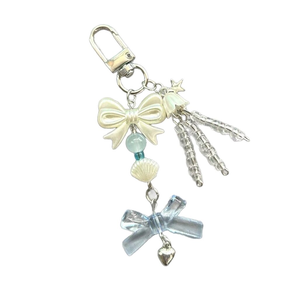 Брелок-подвеска в виде звезды из бусин с бантиком, легкий и стильный аксессуар для ключей для женщин и девушек.