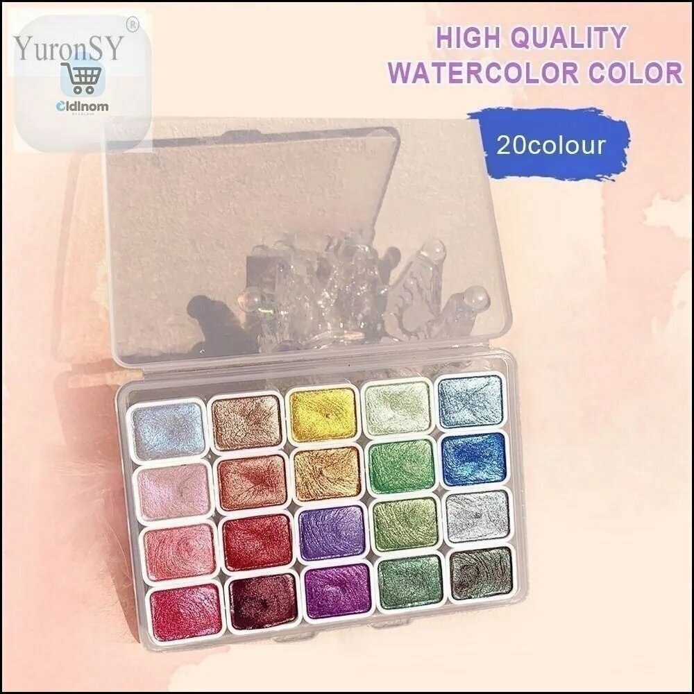 Твердые акварельные краски перламутровые | 20 оттенков, стираемая, портативная