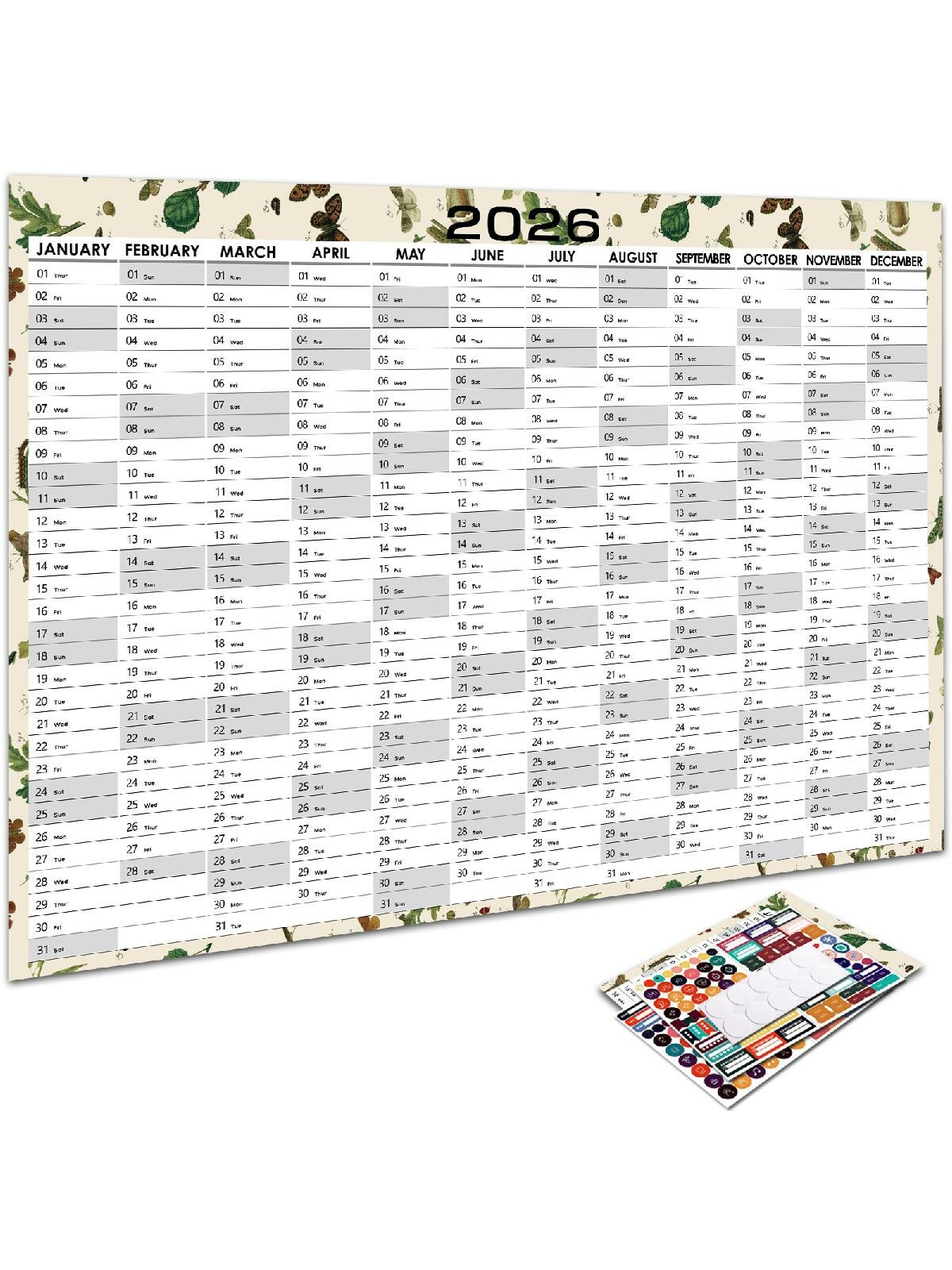 Современный английский настенный календарь на 2026 год из плотной бумаги, устойчивой к разрыву