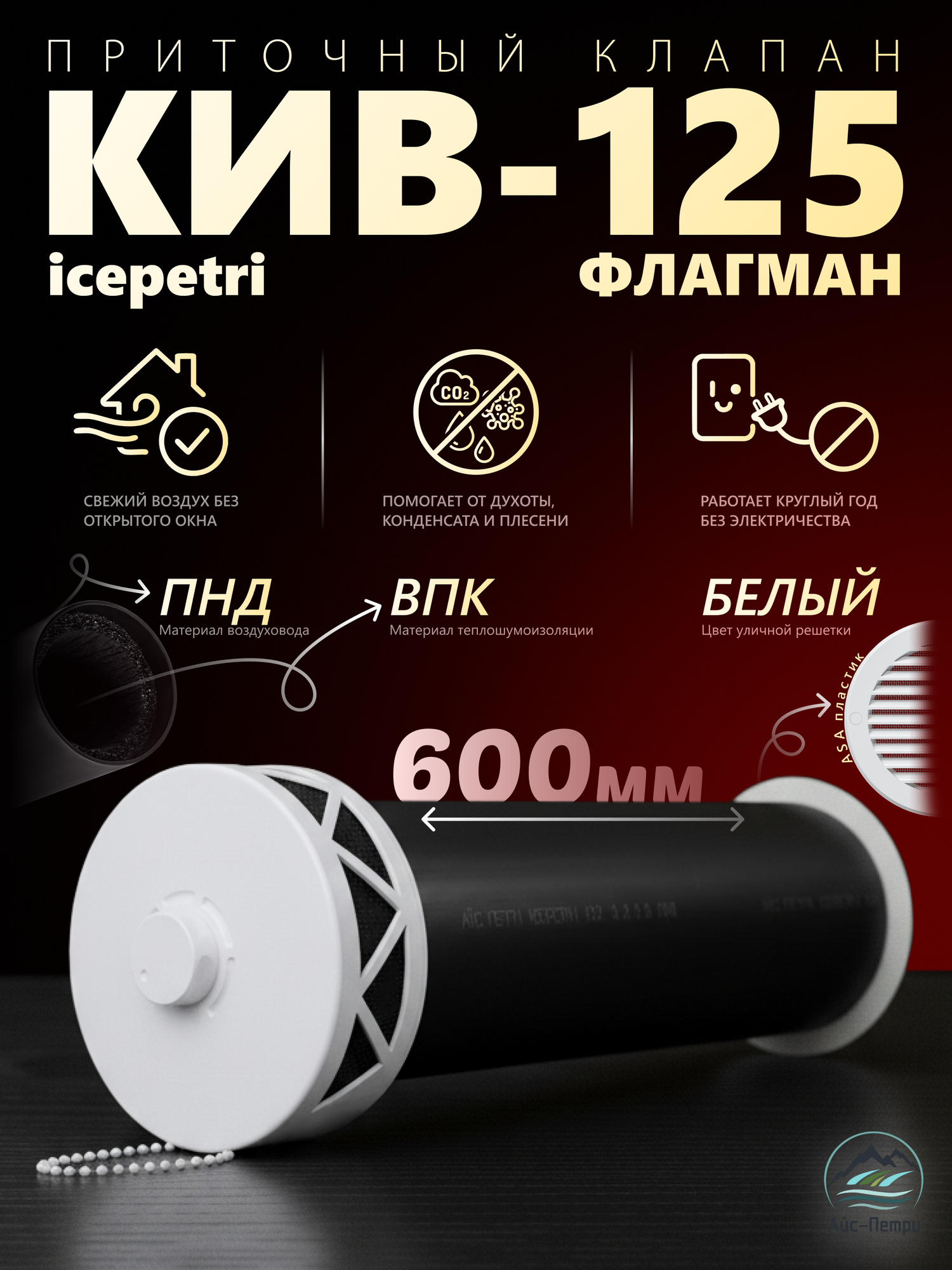 Приточный клапан КИВ-125 Флагман 600 ПНД ВПК белый