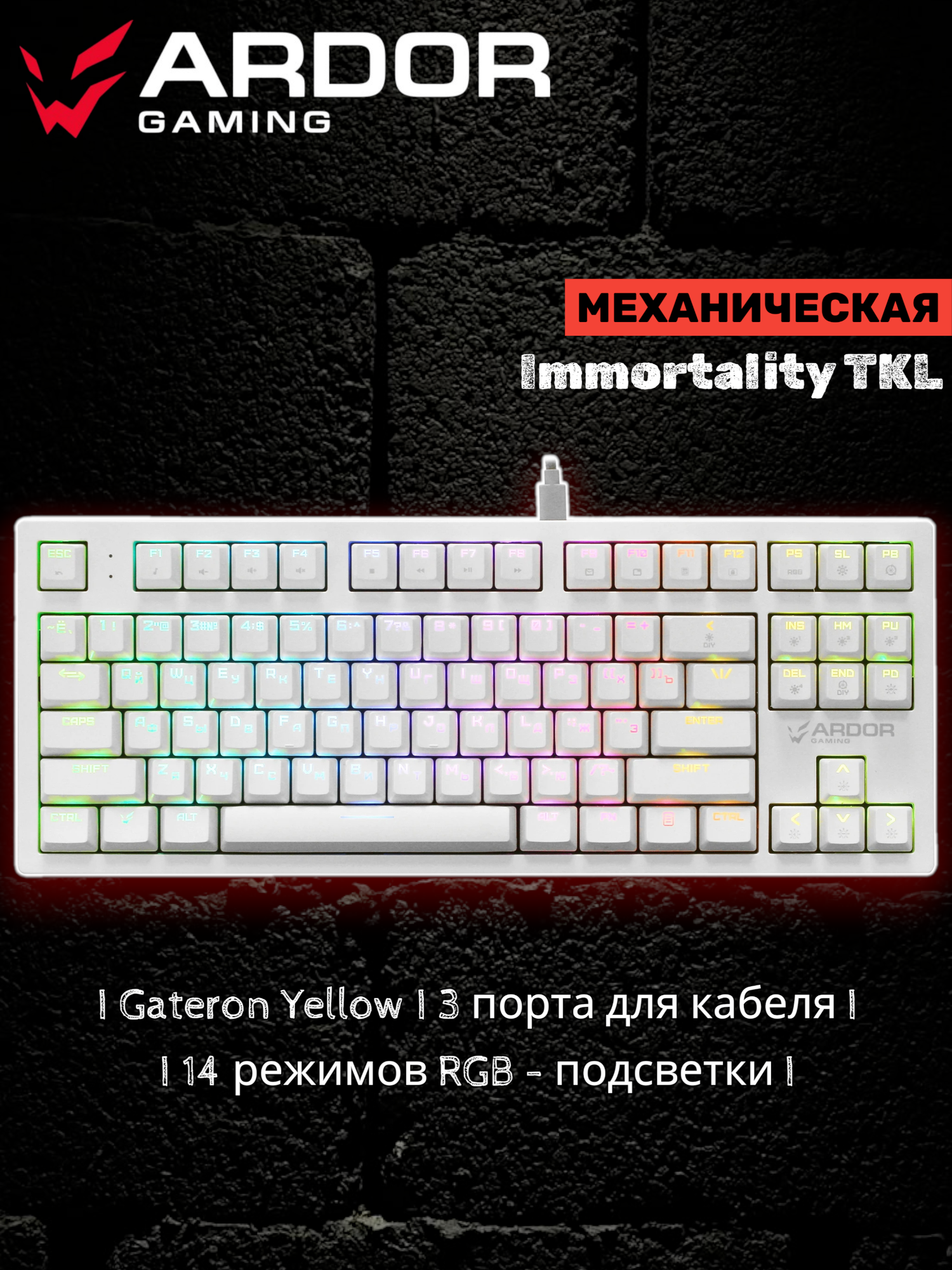 Клавиатура ARDOR GAMING Immortality TKL механическая проводная / Gateron Yellow / AG-FL-IM87GY-B (белый)